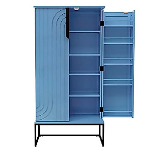 HOLTICO 46.5'' Accent Wood Grain Kitchen Pantry with Doors, Storage Cabinet with Adjustable Shelves, Food Pantry Cabinet for Kitchen, Dining Room, Living Room and Garage, Metal Legs,Blue