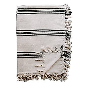 Sweet Water Decor Turkish Cotton Throw Blankets | Large Size 65 x 85 | Cream with Black Decorative Stripes | Boho, Rustic, Farmhouse | Indoor, Outdoor Cover (Henley - Four Stripes)