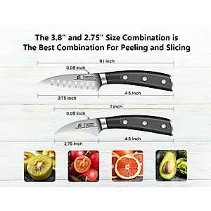 CoquusAid Paring Knife set, 2PCS small kitchen knife for fruit, 3.8 Inch Fruit knife and 2.75 inch Bird Beak peeling knife,Premium Germany Stainless Steel Ergonomic Handle,Elegant Black Ideal for Gift