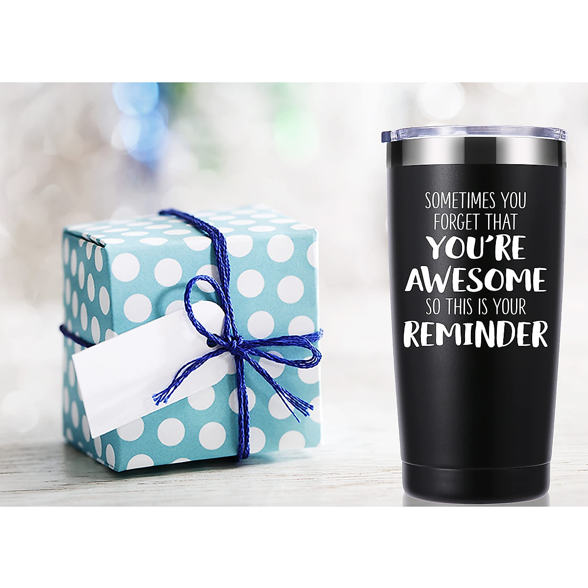Sometimes You Forget You're Awesome 20 OZ Tumbler.Inspirational Thank You Gifts.Graduation Appreciation Encouragement Birthday Gifts for Men Women Friend Dad Mom Daughter Son Coworker(Black)