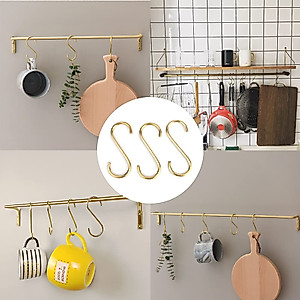 Mewuthede Brass S Hooks S-Shaped Hook, 10 Pcs Heavy Duty S Hooks for Hanging Kitchen Pots and Pans, Office, Bathroom, Closet, Outdoor, Widely Used