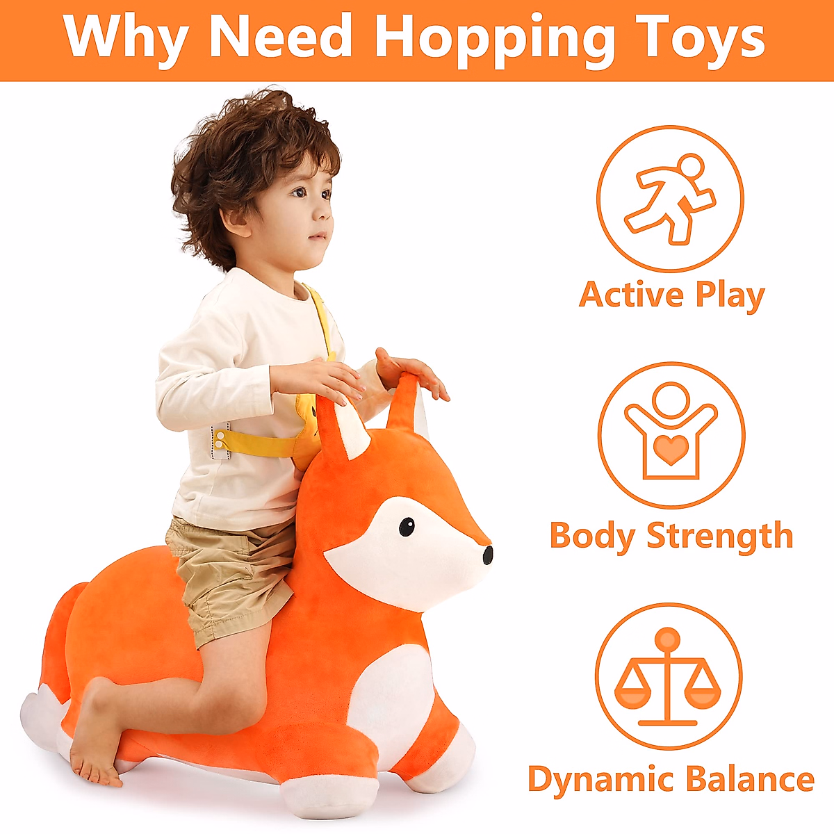 iPlay, iLearn Bouncy Pals Fox Hopping Horse, Plush Inflatable Animal Hopper, Indoor n Outdoor Ride on Jumping Bounce Toys, Birthday Gift for 18 Months 2 3 4 5 Year Old Kids Toddlers Boys Girls