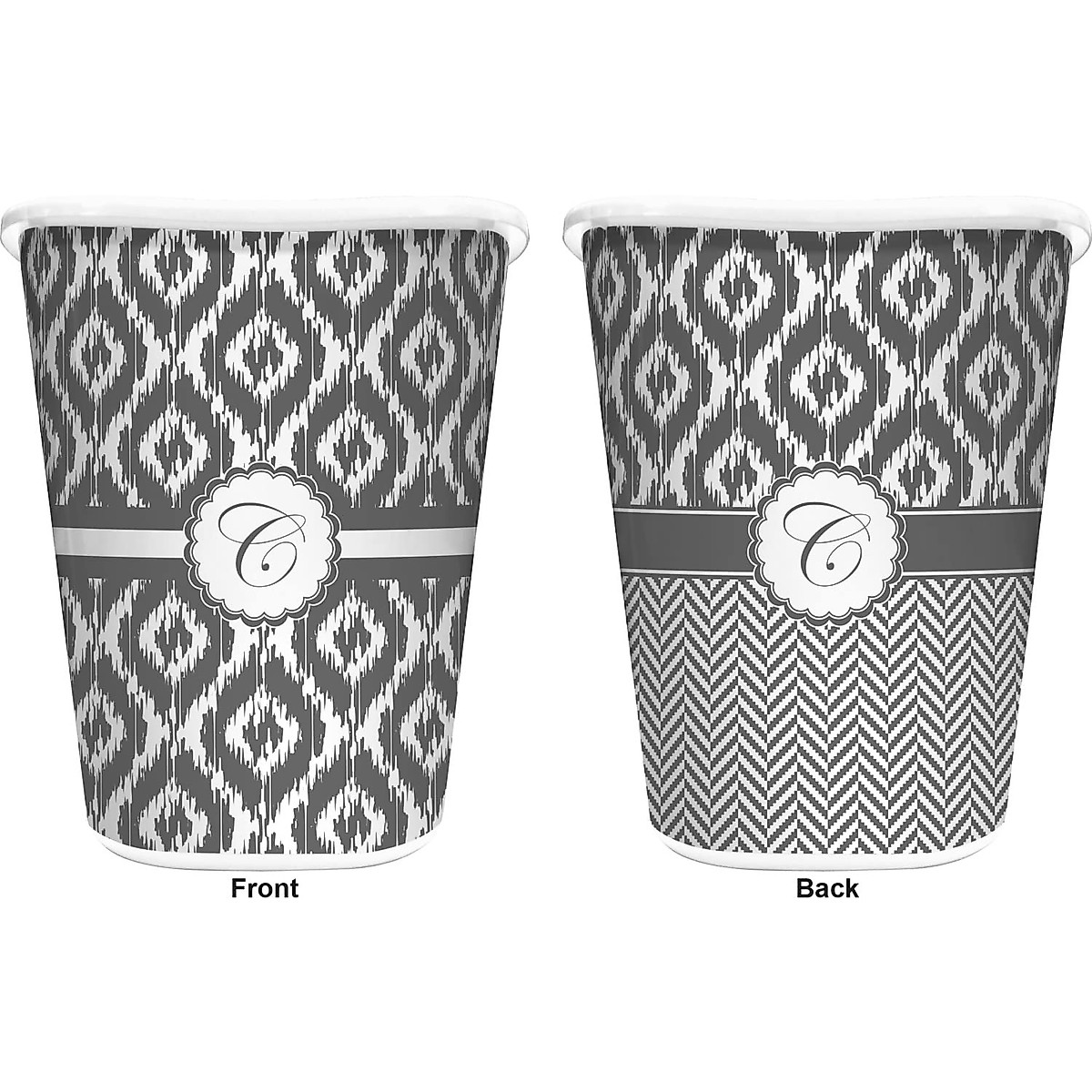 YouCustomizeIt Personalized Ikat Waste Basket - Double Sided (White)