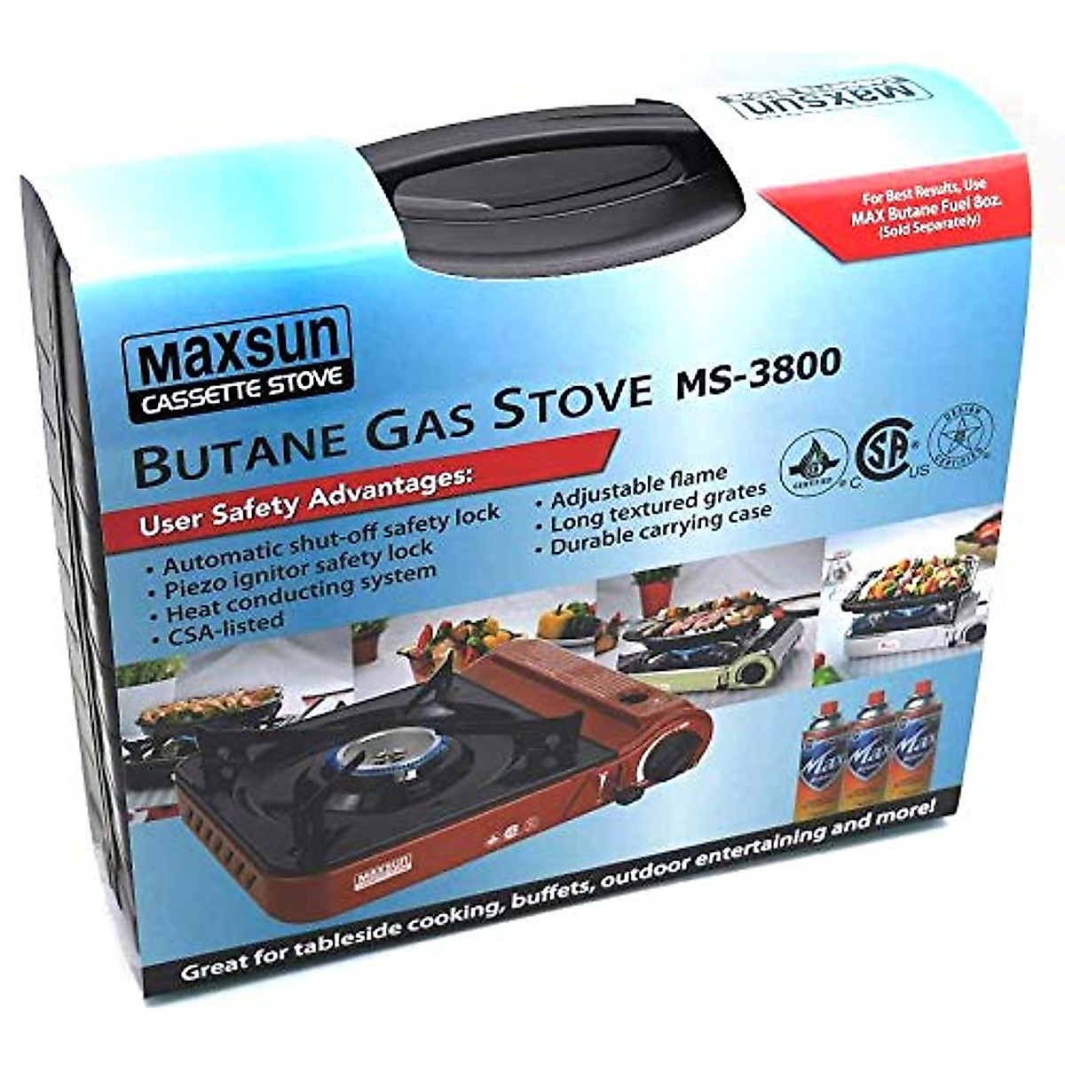 Maxsun Portable Gas Stove MS3800 (Red), 9,560BTU High Power, Camp Stove, Outdoor/Indoor, with Carrying Case