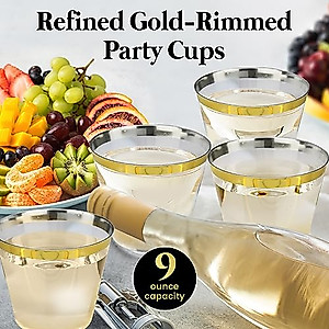 600 Piece Gold Dinnerware Set – 200 White and Gold Plastic Plates – Set of 300 Gold Plastic Silverware – 100 Gold Plastic Cups – Disposable Gold Dinnerware Set for Party or Wedding up to 100 Guests