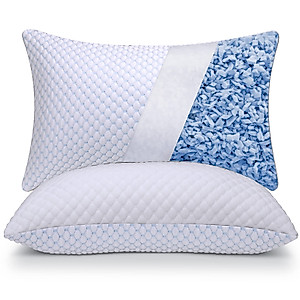 OSBED Shredded Memory Foam Pillows Standard Size Set of 2, Cooling Pillows for Sleeping 2 Pack, Adjustable Loft Bed Pillows, Firm or Soft Pillows for Side, Back, Stomach, Hot Sleepers (20"x 26")