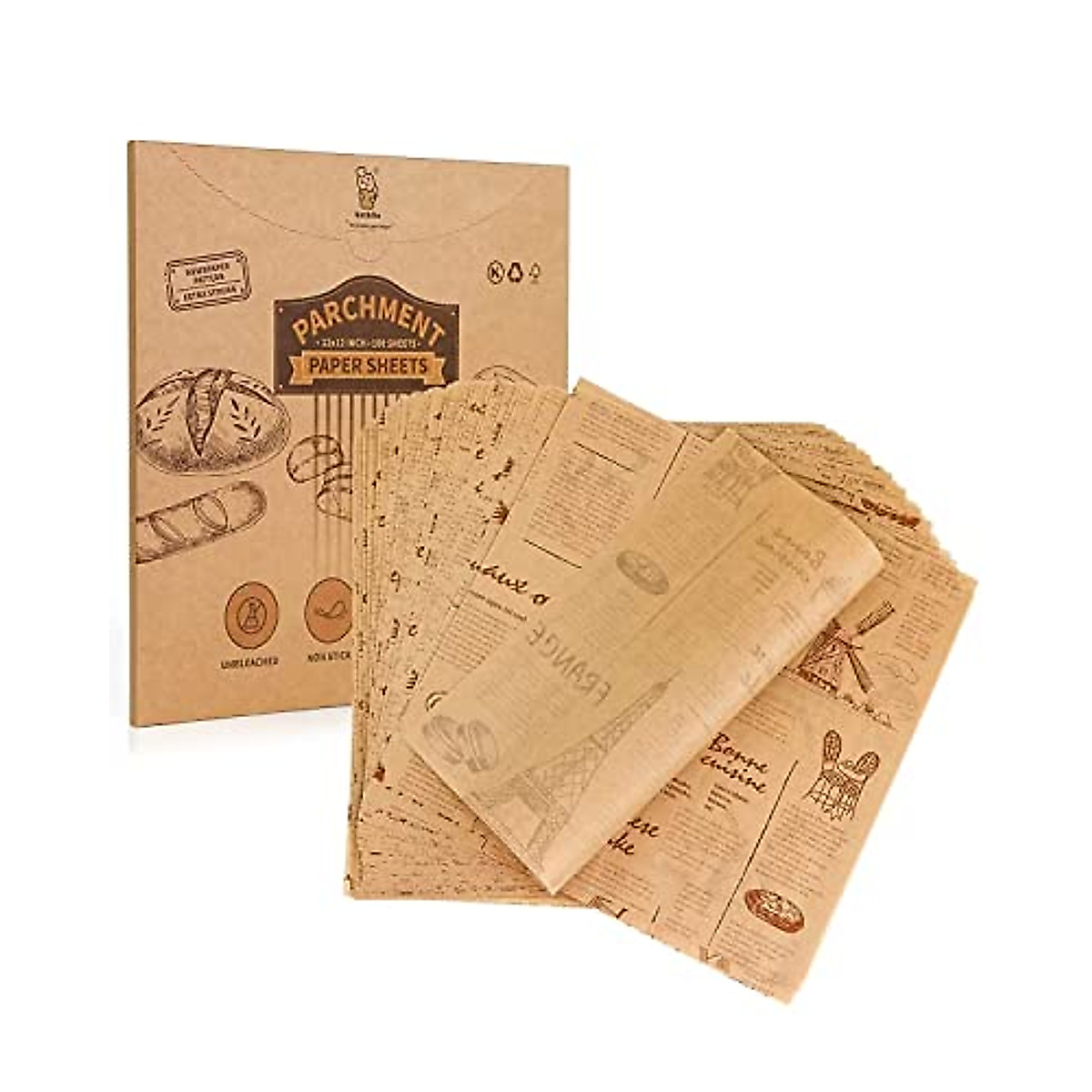 Katbite 100 Pcs Sandwich Wrapping Paper, Deli Paper Sheets 12x12 inch Food Basket Liners, Grease Proof & Non-stick Baking Parchment Paper is Perfect for Home, Picnic, Tray, Wrap, Burger and Burrito
