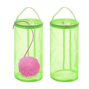 2 Pieces Empty Yarn Storage Bags, Mesh Holder Yarn Storage Organizer, Mini Yarns Drum Knitting Bag for Carry Crochet Hooks Sewing Accessories Storage Tote Bag (Light Green)