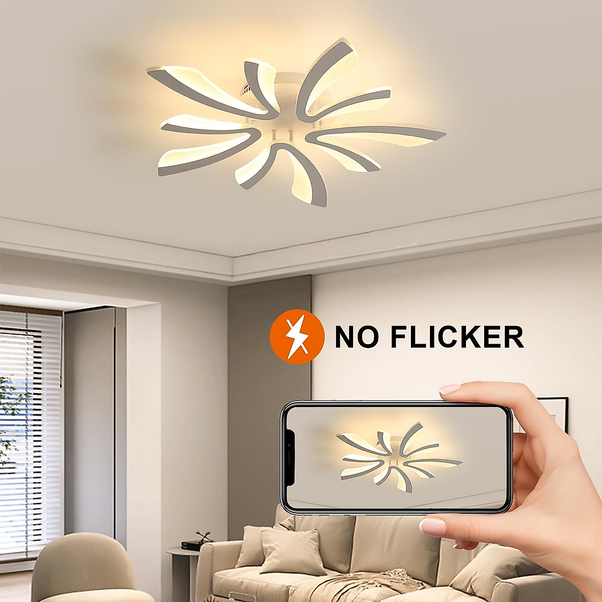 Goeco Modern Ceiling Light, 27.5'' Dimmable LED White Acrylic V-Shaped Flush Mount Ceiling Lights, 3000K/4000K/6500K with Remote Control Ceiling Light Fixture for Living Room, Dining Room, Bedroom