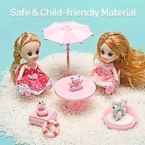 CUTE STONE Dollhouse, Doll House with Flashing Lights, Pretend Play Toddler Dollhouse Sets with 2 Dolls, Furniture, 8 Rooms and Doll Accessories, Creative Gift for Girls, L32 xH23