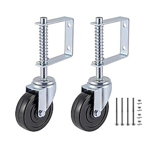 Spring Loaded Gate Caster 4”, Heavy Duty Gate Caster Wheel with Spring Loaded,Universal Mount Pate, 250-500 lbs Load Capacity, 4 Inches Rubber Wheel(Two PCS))