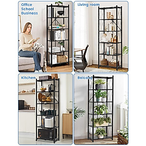 ALANNG 73.6 Inch Folding Bookshelf, 6 Tier Metal Bookcase and Bookshelves, Tall Shelves for Living Room Office Bedroom, Heavy Duty Book Shelve Free Standing Open Bookshelve (Black, 2PACK)