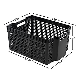 Obstnny 6-Pack Large Plastic Storage Baskets, Stackable Storage Basket Bin, Black