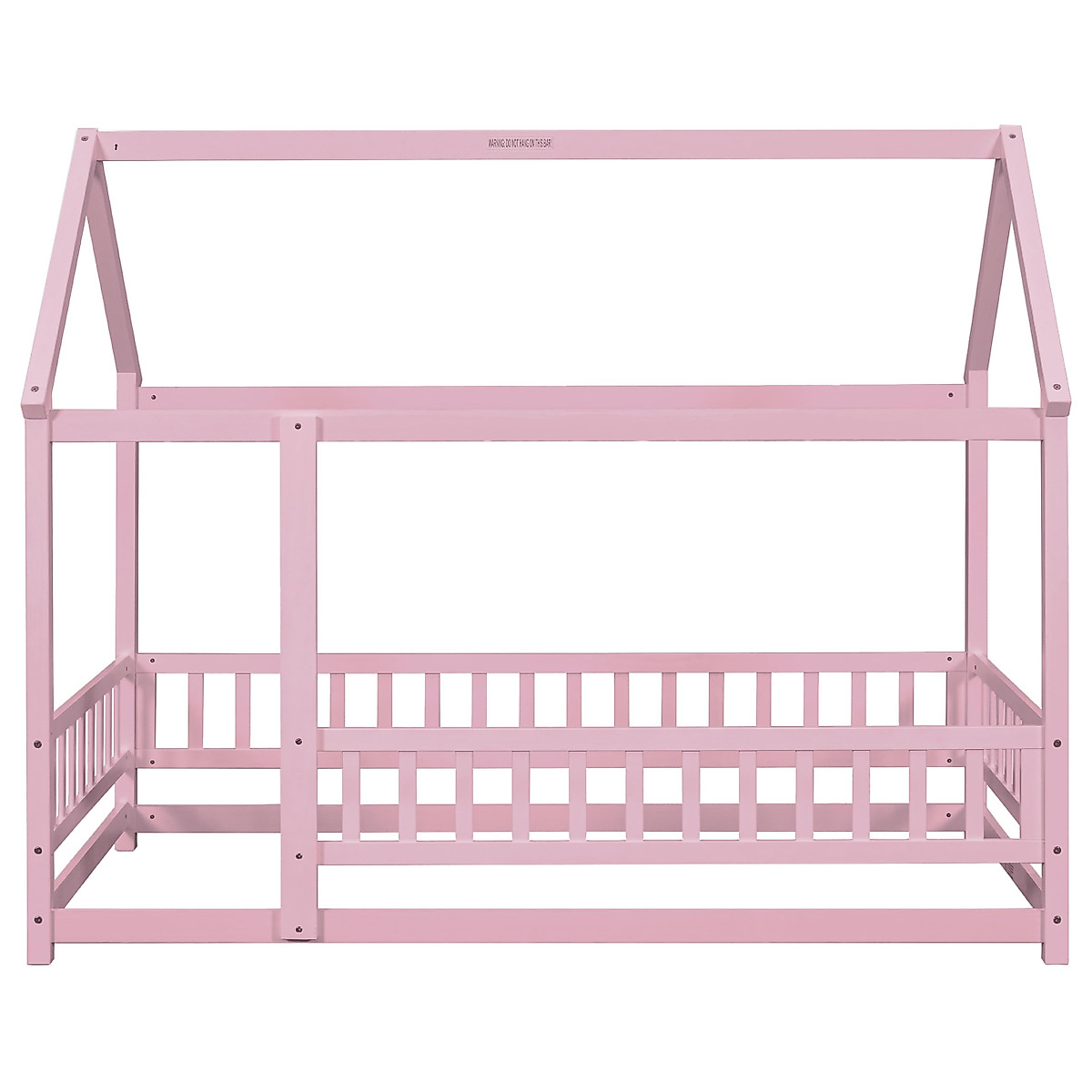 Twin Size House Bed Frame for Kids,Wooden Montessori Floor Bed with Fence and Roof,Floor Bed Frame Twin Size, Twin Bed Frame for Girls,Boys(Twin,Pink)