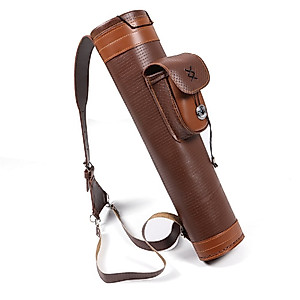 I-Sport Traditional Archery Back Quiver Cow Leather Arrow Holder Shoulder Hanged Adjustable Straps