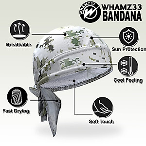 WHAMZ33 W 4Pcs Doo Rags for Men, Head Wraps Dew Rags Bandana Beanie for Cycling Motorcycle Camouflage