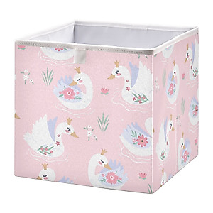 WELLDAY Storage Basket Cute Swans Pink Foldable 15.8 x 10.6 x 7 In Cube Storage Bin Home Decor Organizer Storage Baskets Box for Toys, Books, Shelves, Closet, Laundry, Nursery