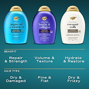 OGX Nourishing + Coconut Milk Shampoo, Hydrating & Restoring Shampoo Moisturizes for Soft Hair After the First Use, Paraben-Free, Sulfate-Free Surfactants, 25.4 fl. oz