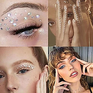 NOOEPC 660Pcs Face Gems Hair Gems, Self-Adhesive Face Jewels Eye Jewels Rhinestones 3/4/5/6 mm DIY Face Gems Stick on, Hair Body Rhinestones Gems Crystals Pearls for Face Eyes Makeup Body, Crafts