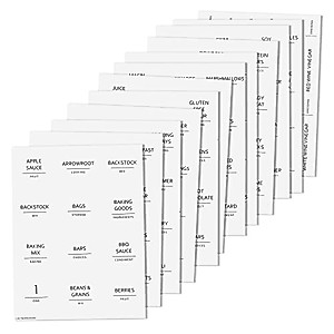 Talented Kitchen 157 Pantry Organization Labels for Food Storage Containers, Preprinted Black All Caps on Matte White Vinyl Stickers + Numbers for Minimalist Kitchen (Water Resistant)