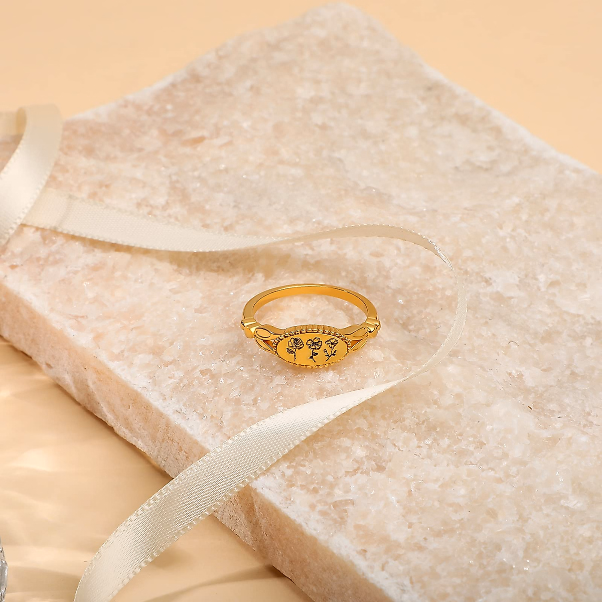 Drawelry Personalized Vintage Birth Flower Ring Sterling Silver Engraved Iris, Water Lily, Metal, not known