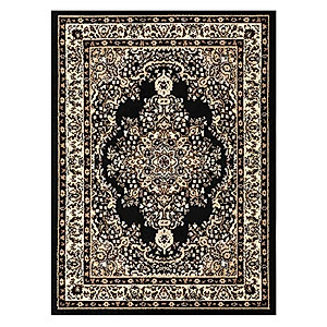 Antep Rugs Oriental 8x10 Traditional Medallion Indoor Area Rug Siesta (Black Beige, 7'10" x 10')