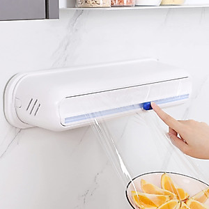 Levvohd Wall Mount Plastic Wrap Dispenser with Cutter, Large Compatible 12 X 750 Ft Cling Film Saran Food Aluminum Foil Holder, Slide Chic Parchment Paper Dispenser (Single Suit )