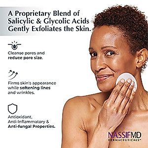 NassifMD Detox Pads Facial Radiance Pads, Glycolic Acid Pads, Face Exfoliating Pads Salicylic Acid Wipes, Facial Scrub Pads, BHA AHA Pads, Resurfacing Pads for Face (60 Count)