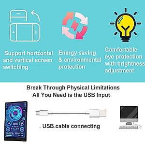 5 inch IPS Computer Monitor,PC Temperature Display,PC Sensor Panel Display Type-C Sub Screen for PC CPU Usage and Temperature, Internet Speed, Date, Time, Volume, Weather