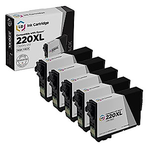 LD Products Remanufactured Replacement for Epson 220XL Ink Cartridges 220 XL T220XL120 High Yield (Black, 5-Pack) for XP-320, XP 420, XP-424, Workforce WF-2630, WF-2650, WF2660, WF-2750, WF-2760