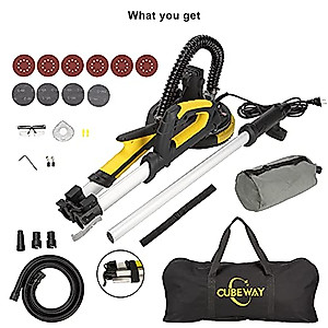 Drywall Sander with Vacuum, Labor-Saving Handle and Unique Fixture for Ceiling Sanding, Electric Drywall Sander with LED Light, ETL Listed, CUBEWAY