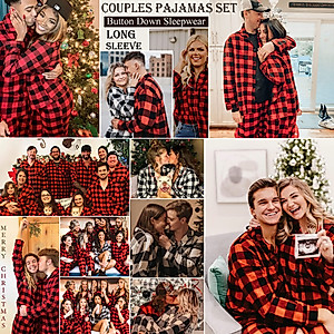 Sexqero Christmas Family Matching Pajamas Set Couples Button Down Sleepwear Loungewear Long Sleeve Plaid Pjs Lounge Set S-XXL