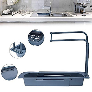 2 Pack Updated 2-in-1 Telescopic Sink Holder Rack Sink Organizer Expandable Storage Drain Basket Rack Sponge Soap Holder Drainer Sink Tray Adjustable Faucet Clip Drain Basket Rack for Home,Kitchen