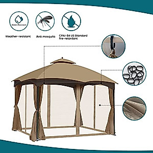 Gazebo Universal Replacement Mosquito Netting - Wonwon Outdoor Gazebo Canopy 4-Panel Screen Walls with Zipper for 10' x 12' Gazebo (Mosquito Net Only) (Khaki)