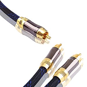 KUYIOHIFI Dual Shielded (OD 8.0mm) 1 RCA Male to 2 RCA Male Audio Cable RCA Y-Adapter Subwoofer Cable (2 Feet)