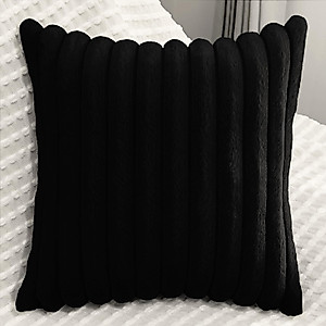 2 Pack 18x18 Pillow Cover Velvet Pillow Covers, Faux Fur Square Throw Pillow Covers for Living Room Decorations Throw Pillow Case, Throw Pillow Cover Cushion Cover for Home Sofa Bedroom Car, Black
