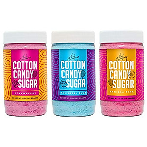 The Candery Cotton Candy Machine and Floss Bundle- Bright, Colorful Style- Sugar Free Candy, Sugar Floss, for Birthday Parties - Includes 3 Floss Sugar Flavors 12oz Jars and 50 Paper Cones & Scooper
