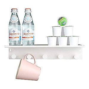 Hoanvi Metal Wall Key Holder Hooks Storage, Wall Mounted Coat Rack Shelf Décor for Photo Ledge Display, White Floating Shelves Organizer for Entryway, Kitchen, Bathroom.