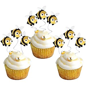 24 PCS Bumble Bee Cupcake Toppers Little Figurine Bee Cupcake Picks Oh Babee Cake Decorations for Bee Theme Baby Shower Kids Boys Girls Birthday Party Decoration Supplies
