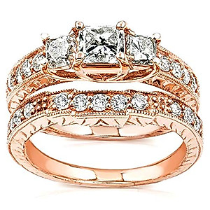 Kobelli Diamond Wedding Ring Set 1 3/5 carats (ctw) in 14K Gold, Size 8, White Gold