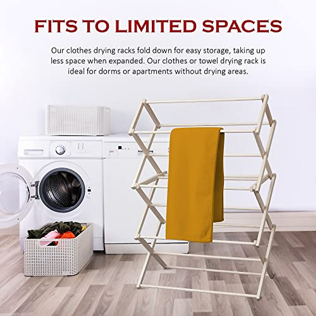 Peaceful Classics Wooden Laundry Rack - Amish Handmade Wooden Clothes Drying Rack - Foldable Drying Rack for Towel, Blanket, Linen Household Essentials - for Indoor Or Outdoor Use (52" x 36" x 16")