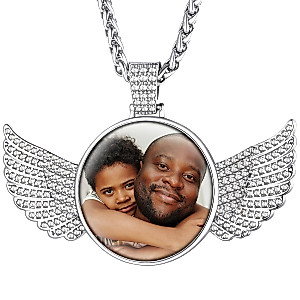 Angel Wings Necklace Chain with Picture Jewelry Gifts Photo Necklace for Men friend Husband Father