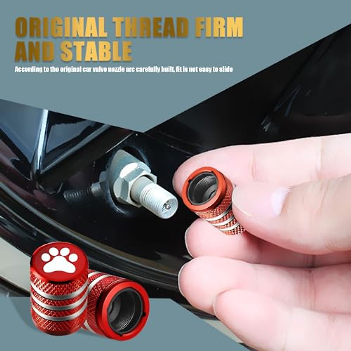 Crynod 5 PCS Car Valve Cap, 0.43" x 0.62" Cute Dog Paw Alloy Tubeless Screw-on Valve Cover, Suitable for Most Models (Red)