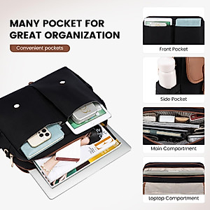 LOVEVOOK Laptop Bag for Women, 15.6 inch Large Capacity Computer Briefcase Case, Crossbody Messenger Shoulder Bag, Office Business Work Tote Bags Purse for Travel Gifts, Brown-black