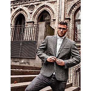 COOFANDY Men Slim Fit Suits Casual Lightweight Blazer Jackets One Button Tuxedos Grey