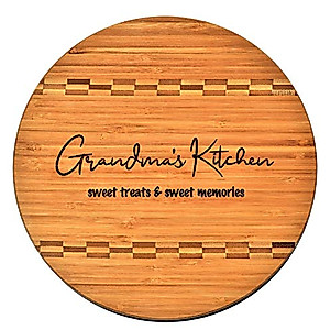 Grandma Gift - Bamboo Butcher Block Inlay Engraved Cutting Board - Grandma’s Kitchen Sweet Treats & Sweet Memories - Design Decor Birthday Mother Day Christmas Best Grandma Ever GK Grand (9.75 Round)