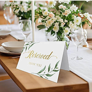 Reserved Table Signs(4x6 Inch, 20 PCS), Reserved Table Tent Card for Wedding, Double Sided Reserved Table Signs,Greenery Reserved Signs for Party Restaurant -YDC01