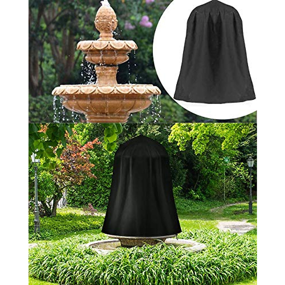 UCARE Outdoor Garden Fountain Covers Waterproof Dustproof Statue Protective Cover for Winter Patio Water Fountains Statues, 48"x68" Fountain Cover (Black)