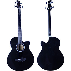 YMC 4 Strings Cutaway Acoustic-Electric Bass Guitar With 4-Band Equalizer, Adjustable Truss Rod,Gig Bag,Strap,Picks- (Black)
