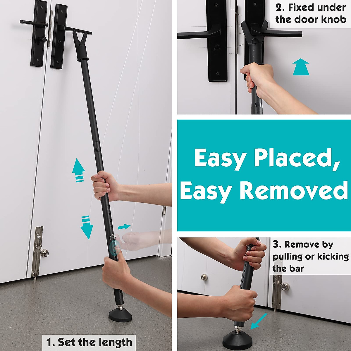 Sliding Door Security Bar,19 to 52 Inch,3 in 1 Door Stopper Barricade Security Bar onto Door Knob,Sliding Glass Door Lock Bar for Patio Door,Sliding Door,Window,Removable Security Jammer Bar